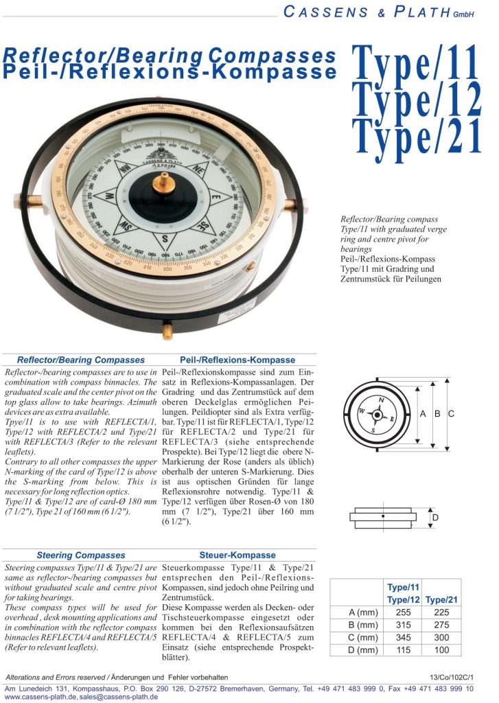 CASSENS & PLATH MAGNETIC COMPASS TYPE 21